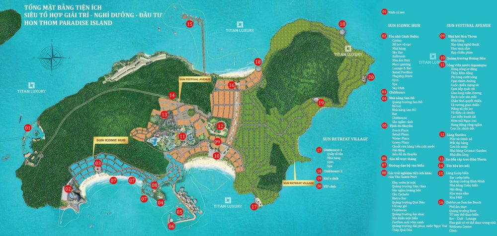 Tổng mặt bằng tiện ích Hon Thom Paradise Island